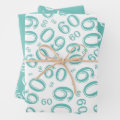 60th Birthday Teal & White Number Pattern 60 Wrapping Paper Sheets | Zazzle