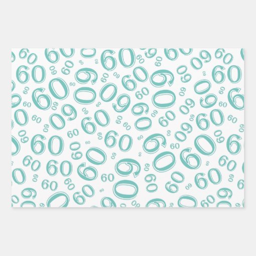 60th Birthday Teal & White Number Pattern 60 Wrapping Paper Sheets | Zazzle