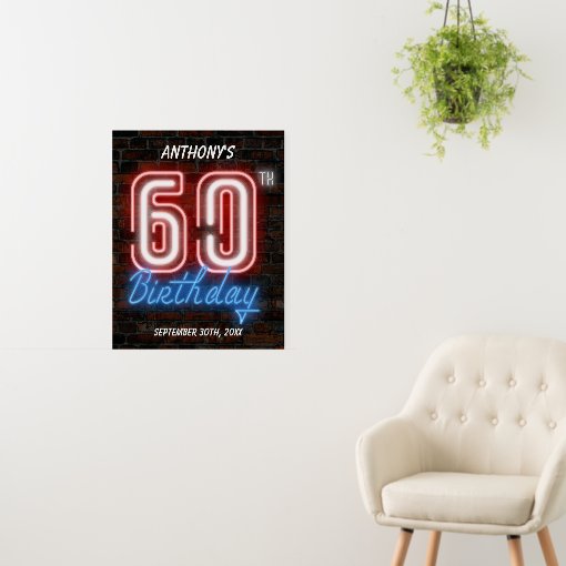 60th Birthday Welcome Sign Fun Retro Neon Lights | Zazzle