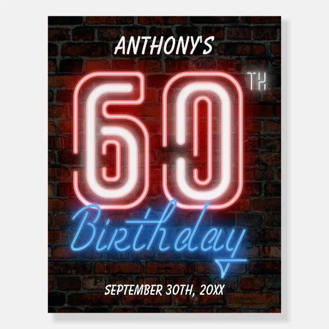 60th Birthday Welcome Sign Fun Retro Neon Lights | Zazzle