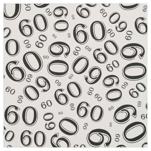 60th Black & White Random Number Pattern 60 Fabric | Zazzle