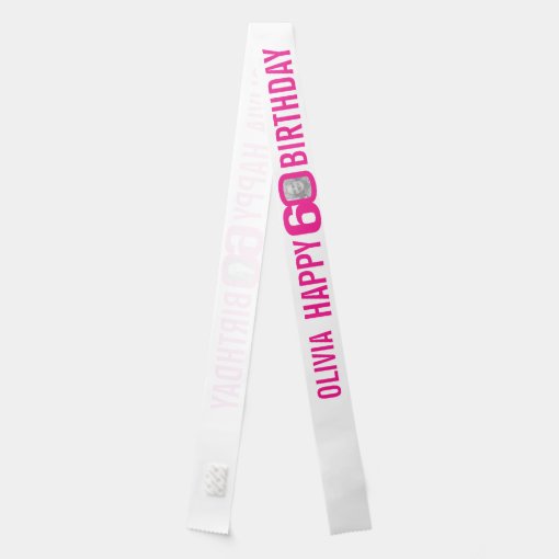 60th custom name photo pink text on white birthday sash | Zazzle