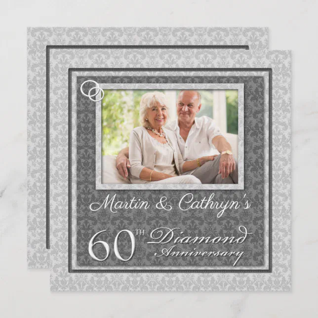 60th Diamond Anniversary with Photo Party Invitation | Zazzle