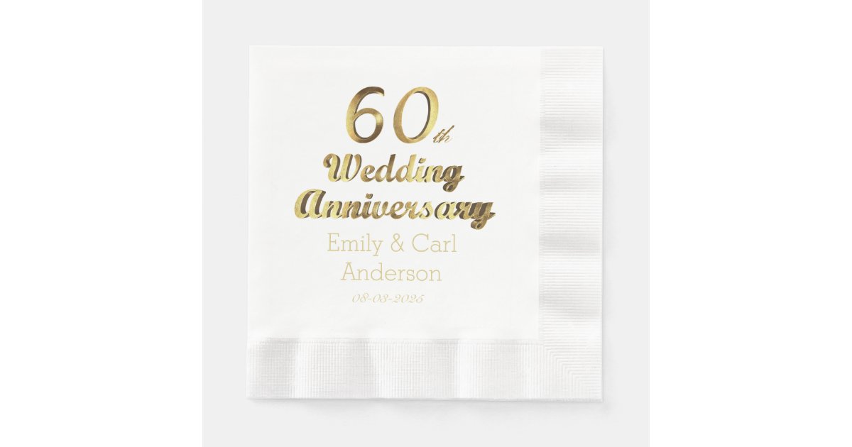 60th Diamond Wedding Anniversary Gold Typography Paper Napkins | Zazzle