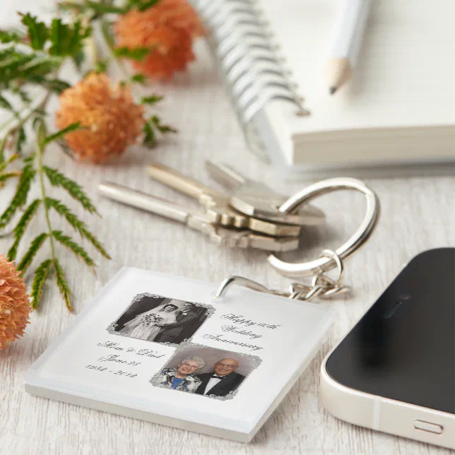 60th Diamond Wedding Anniversary Key Chain | Zazzle