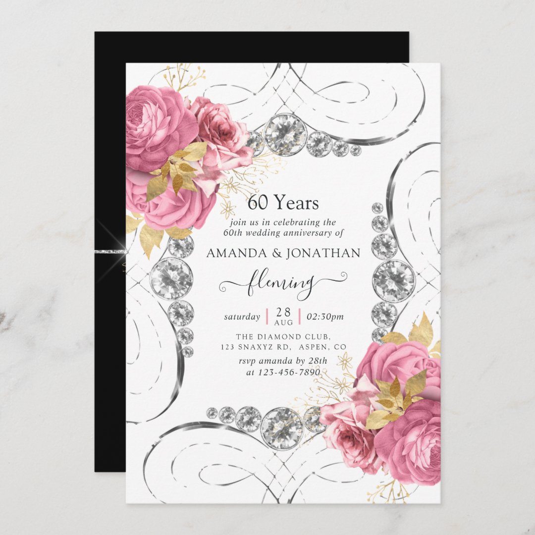 60th Diamond Wedding Anniversary Party Invitation | Zazzle