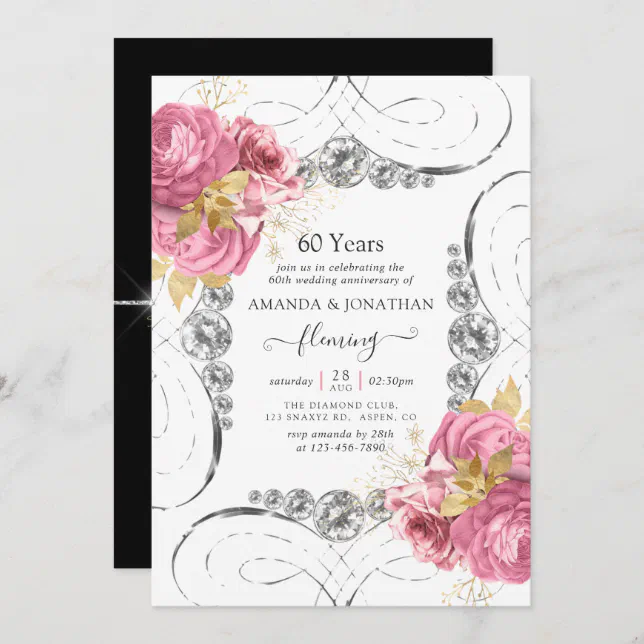 60th Diamond Wedding Anniversary Party Invitation | Zazzle