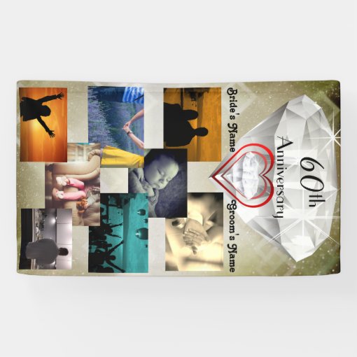 60th Diamond Wedding Personalized Photo Banner | Zazzle