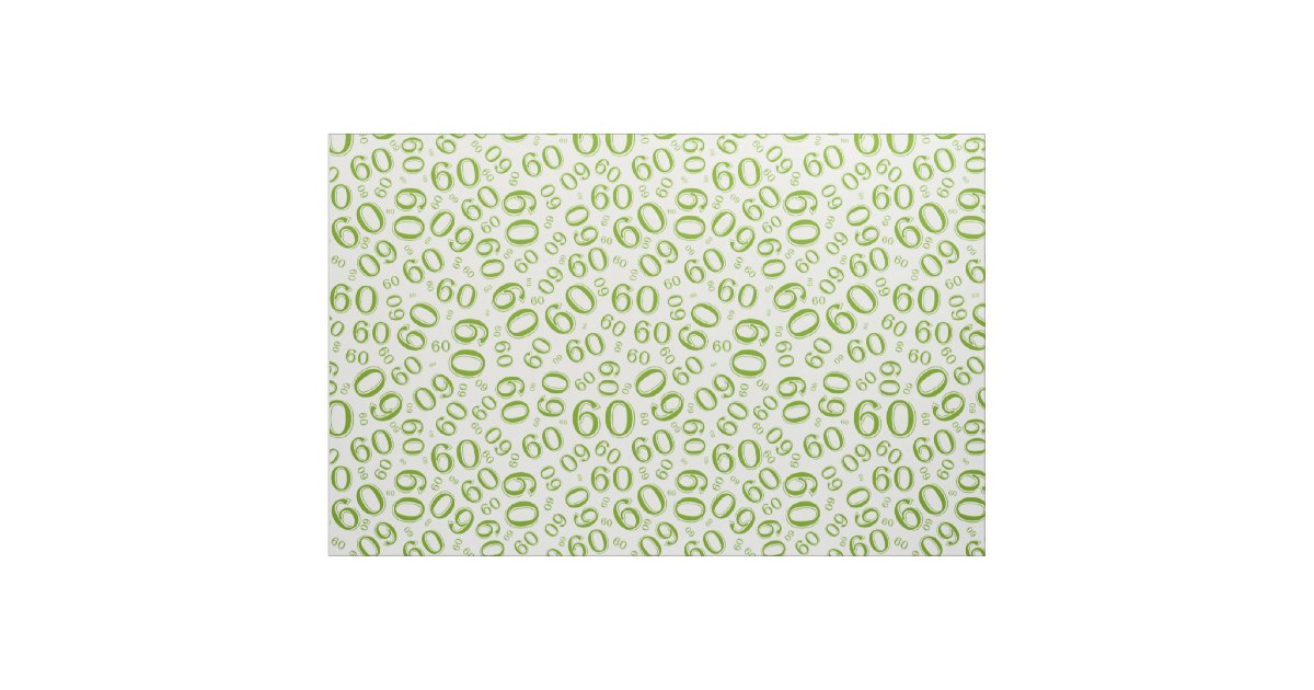 60th Green & White Random Number Pattern 60 Fabric | Zazzle