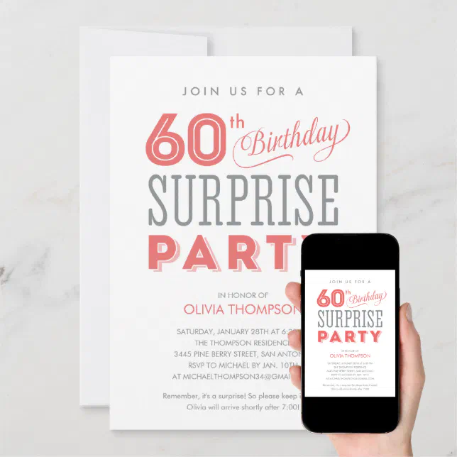 60th Surprise Birthday Invitations | Zazzle