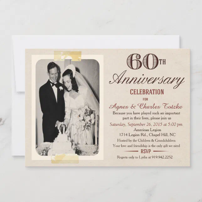 60th Wedding Anniversary Invitation - Custom Photo | Zazzle