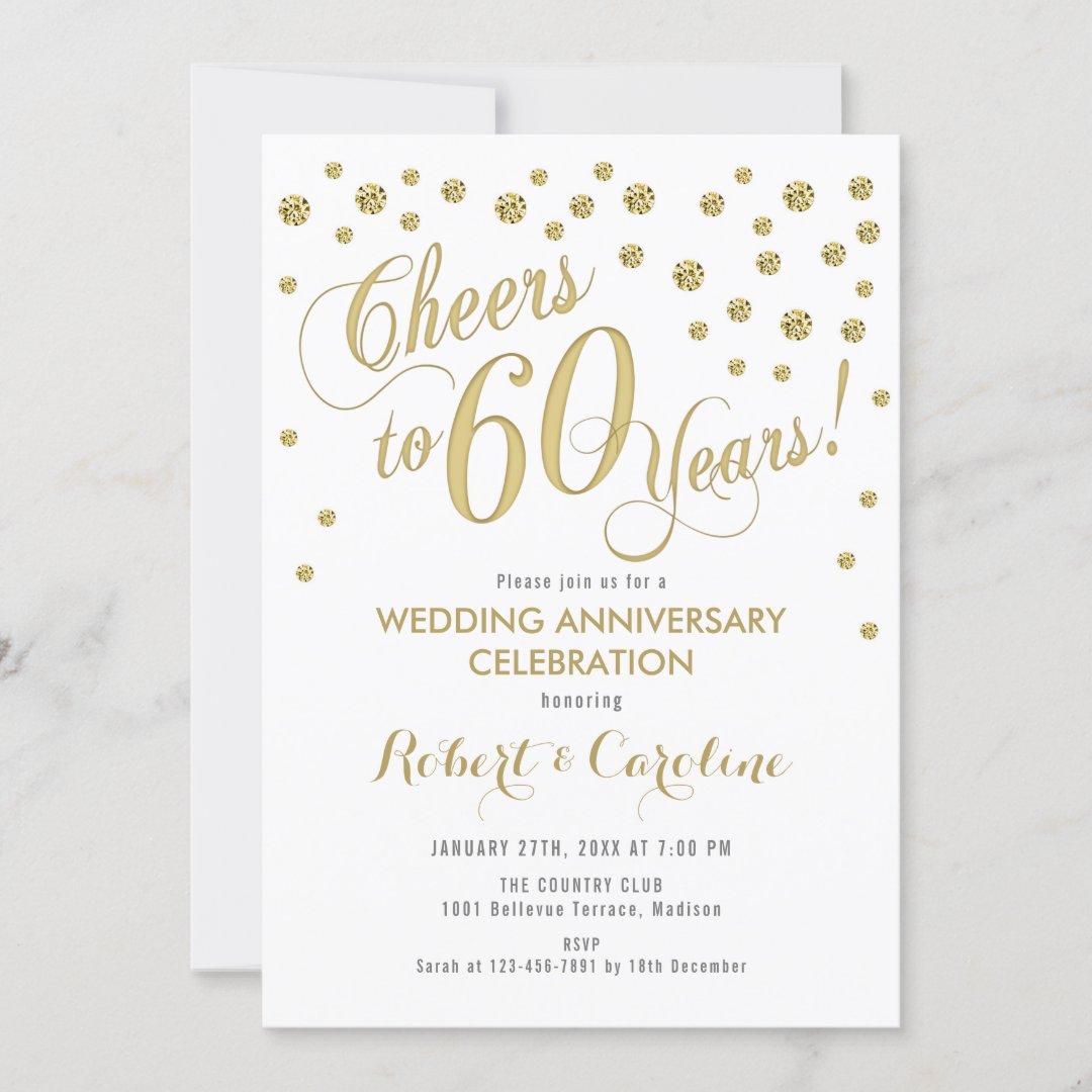 60th Wedding Anniversary Invitation - Gold & White | Zazzle