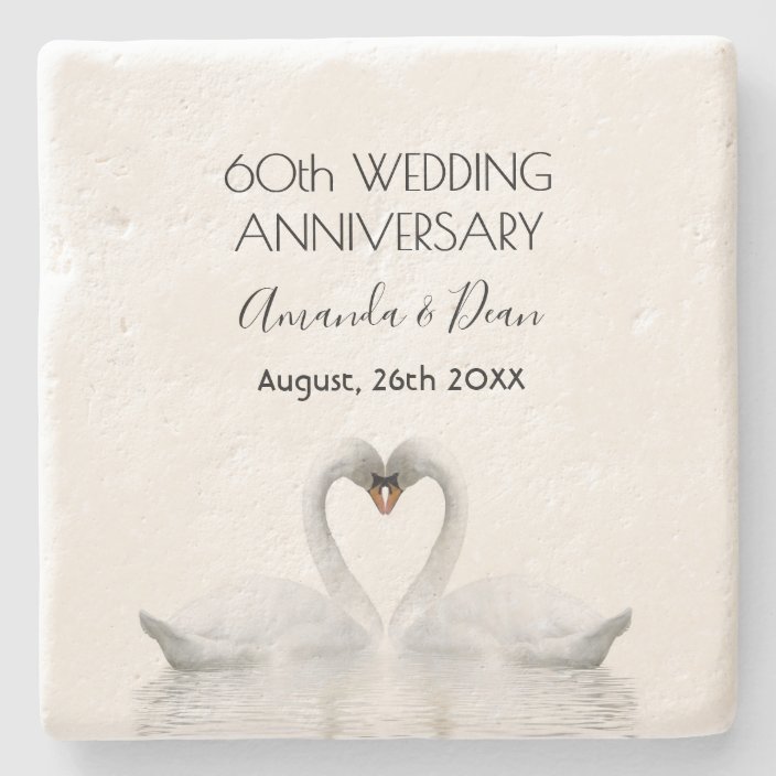 60th wedding anniversary romantic white swans stone coaster | Zazzle.com