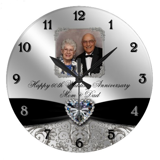 60th Wedding Anniversary Round Photo Wall Clock | Zazzle.com