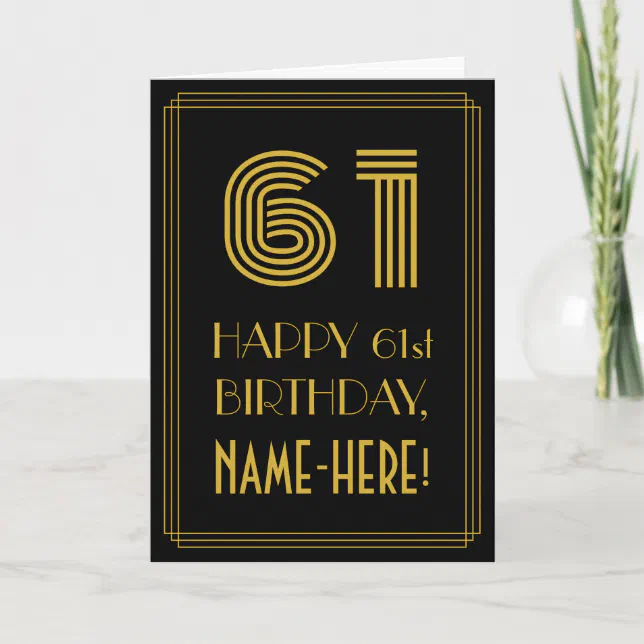 61st Birthday: Art Deco Inspired Look "61" & Name Card | Zazzle