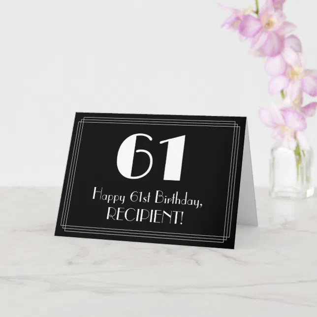 61st Birthday ~ Art Deco Inspired Look "61", Name Card | Zazzle