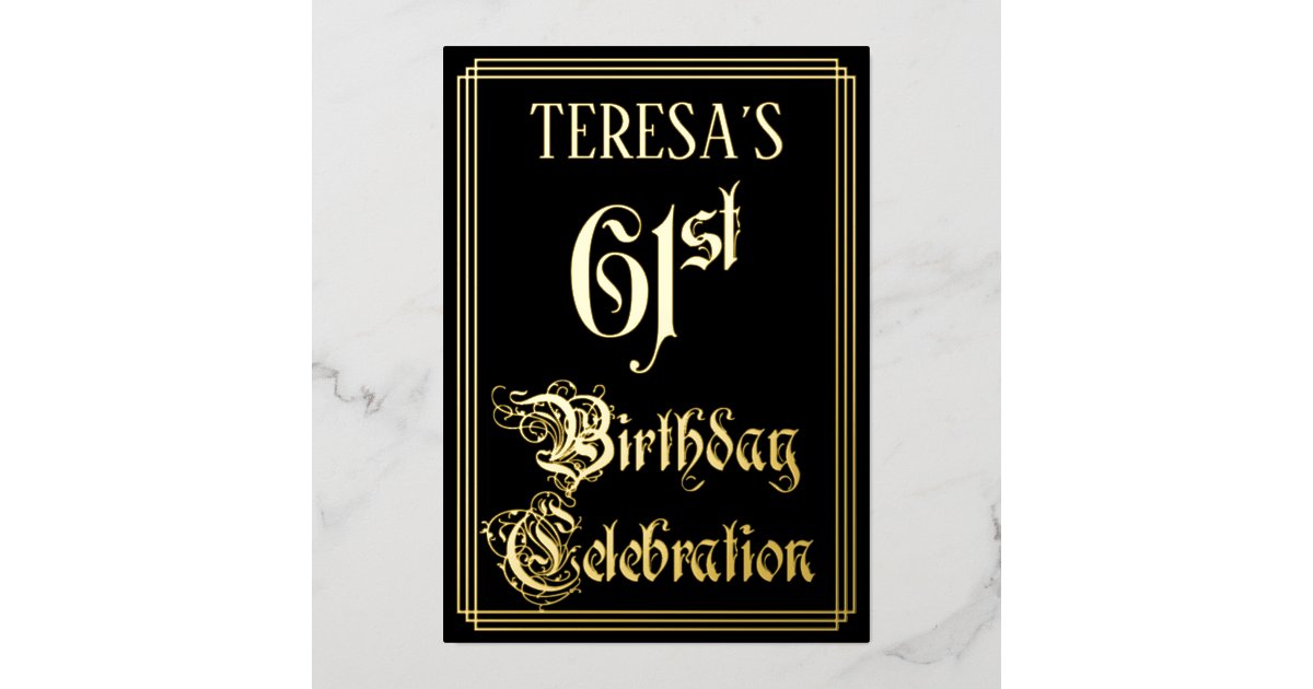 61st Birthday Party — Fancy Script & Custom Name Foil Invitation | Zazzle