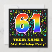 61st Birthday Party: Fun Music Symbols, Rainbow 61 Invitation | Zazzle