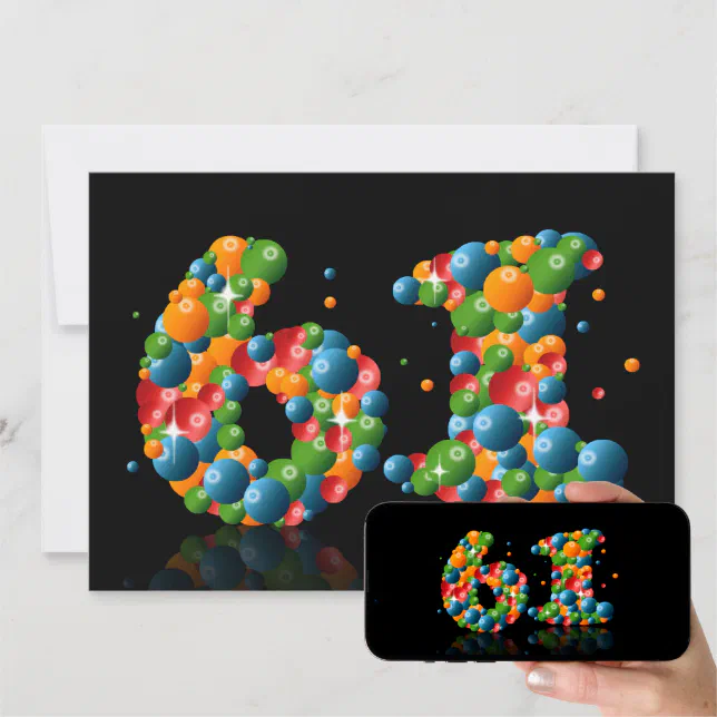 61st Birthday party, with bubbles and balls Invitation | Zazzle