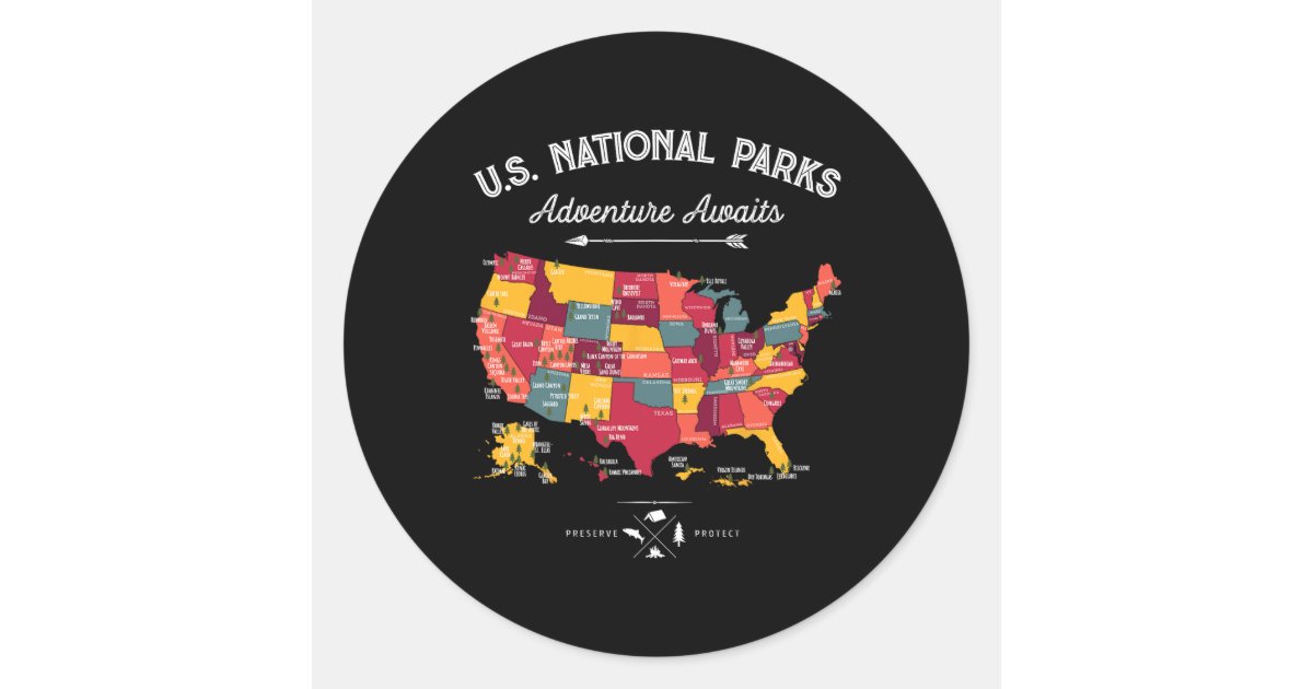 62 National Parks Map Gifts Us Park Vintage Campin Classic Round ...