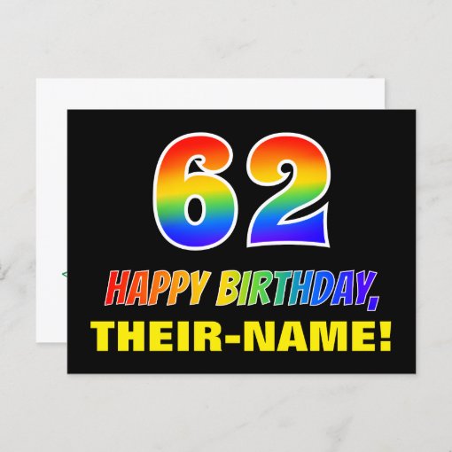 62nd Birthday: Bold, Fun, Simple, Rainbow 62 Postcard | Zazzle