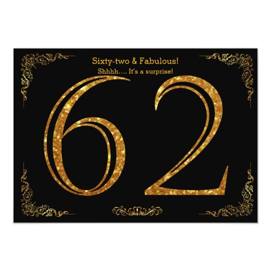 62nd Birthday party,Gatsby styl,black gold glitter Invitation | Zazzle.com