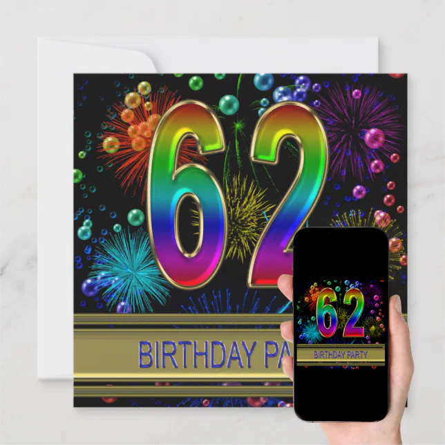62nd Birthday party Invitation with bubbles | Zazzle