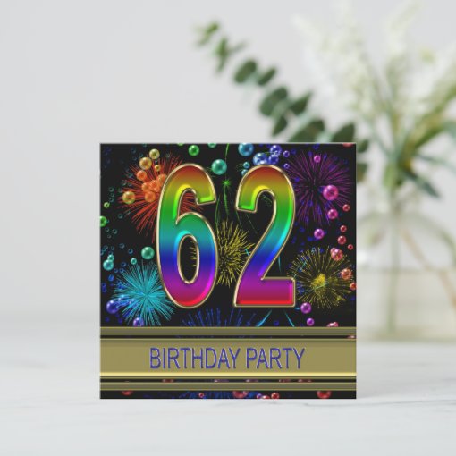 62nd Birthday party Invitation with bubbles | Zazzle