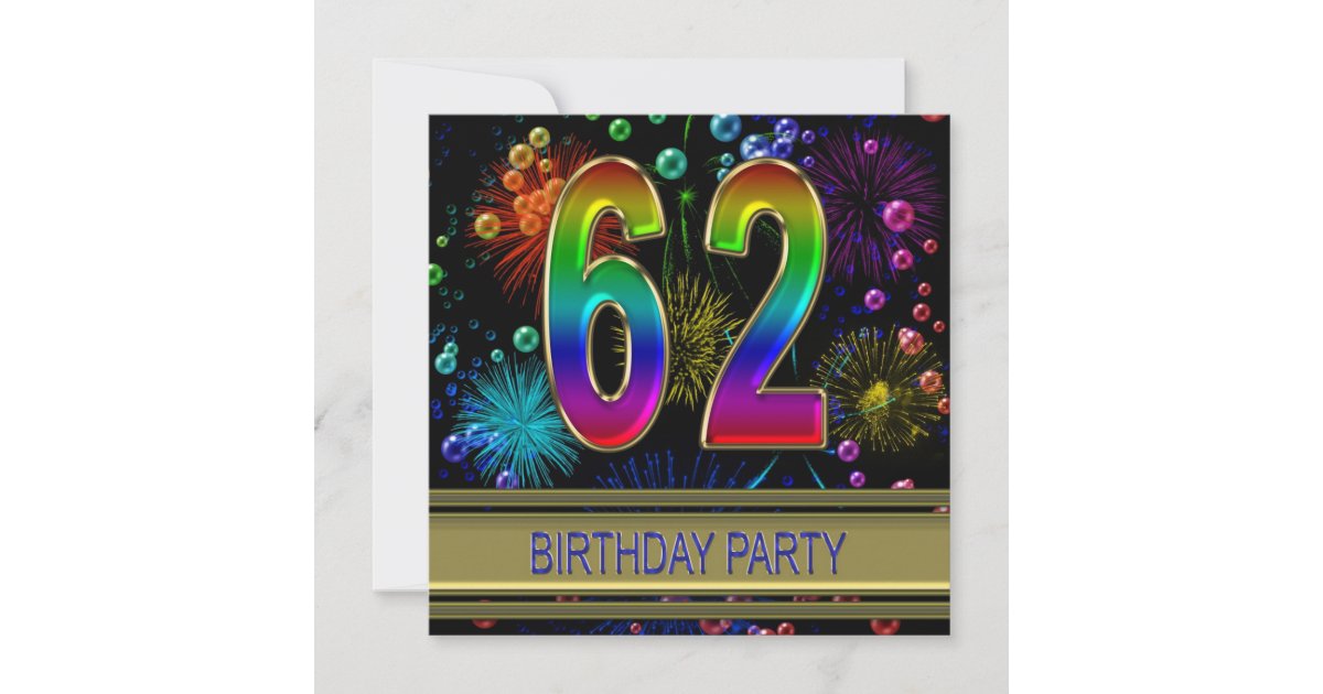 62nd Birthday party Invitation with bubbles | Zazzle