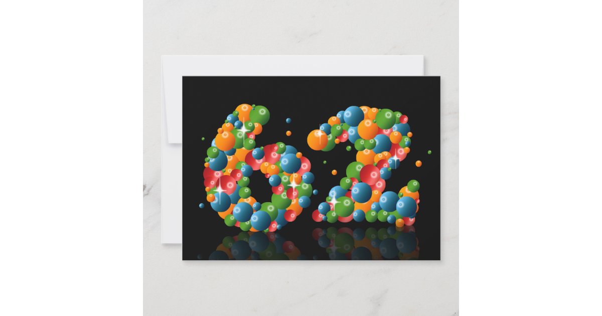 62nd Birthday party, with bubbles and balls Invitation | Zazzle
