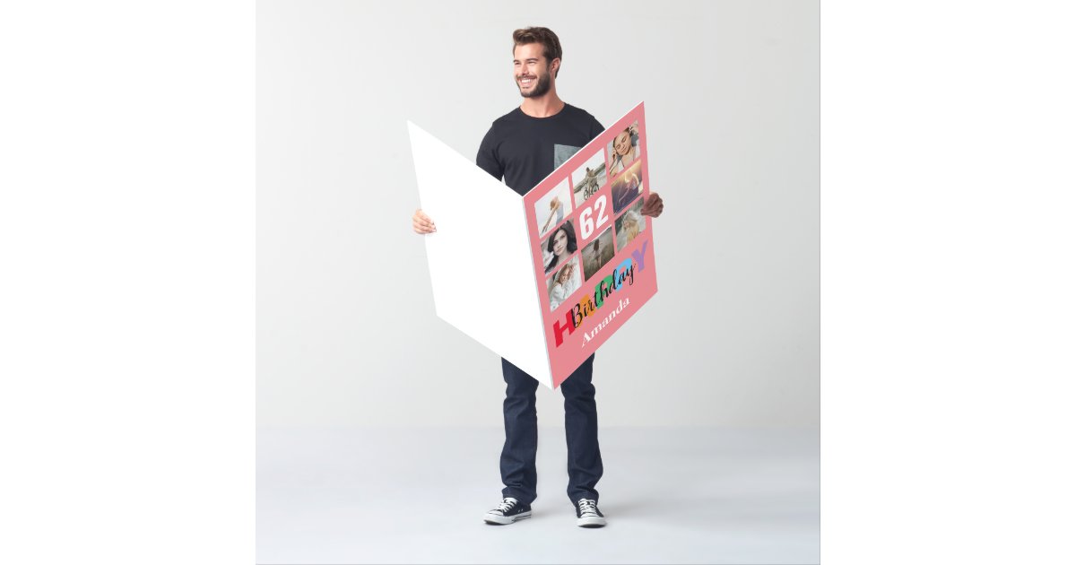 62nd Happy Birthday Photo Collage Pink Extra Large Card | Zazzle