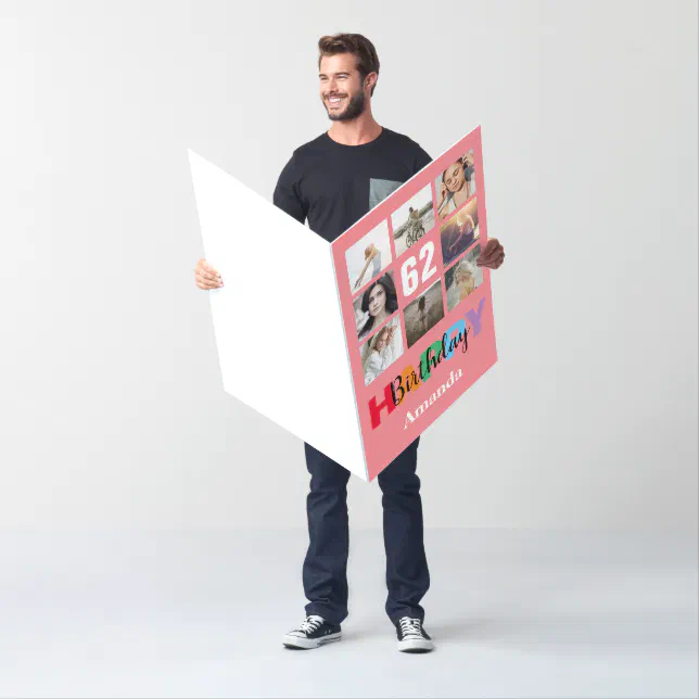 62nd Happy Birthday Photo Collage Pink Extra Large Card | Zazzle
