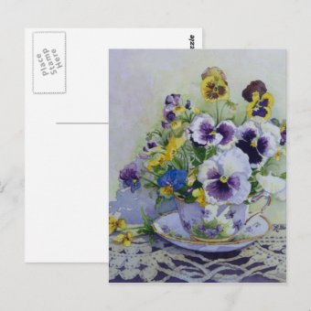 6300 Pansies in Teacup Postcard | Zazzle