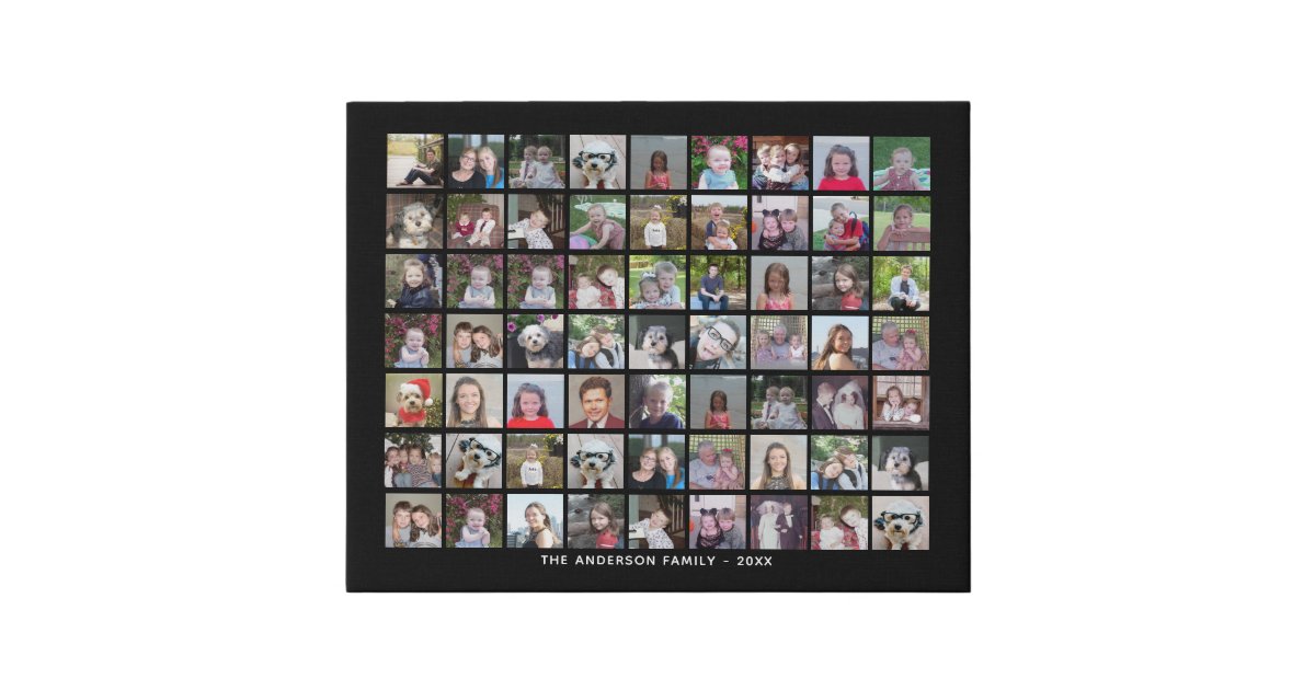 63 Square Photo Collage Grid with Text - black Faux Canvas Print | Zazzle