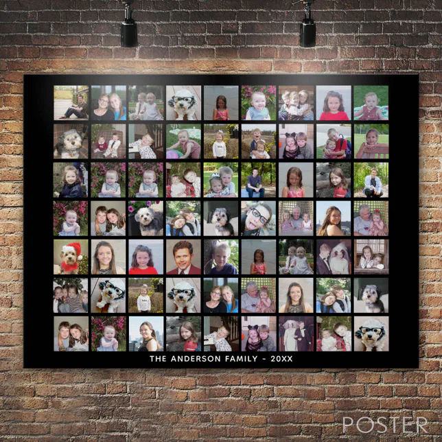 63 Square Photo Collage Grid with Text - black Poster | Zazzle