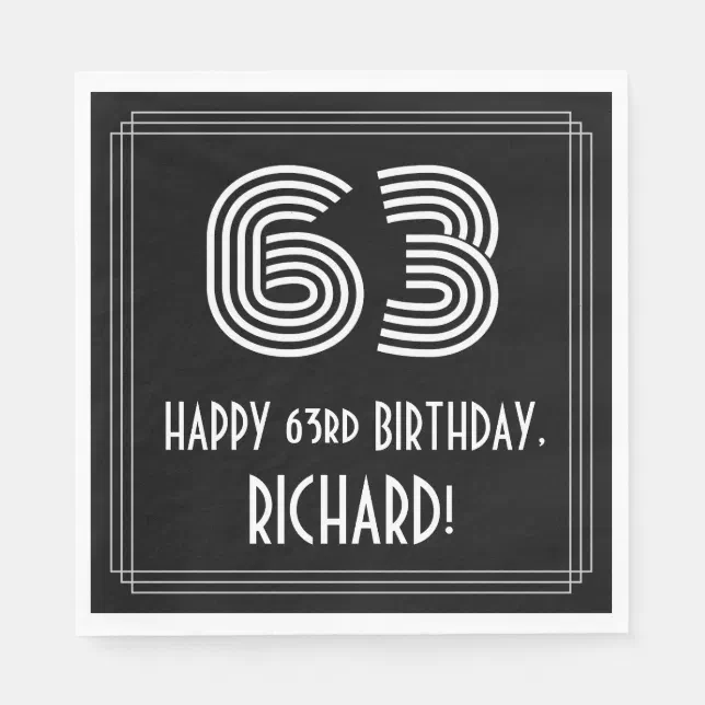 63rd Birthday: Art Deco Inspired Look "63" + Name Napkins | Zazzle