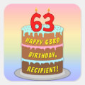 63rd Birthday: Fun Cake and Candles + Custom Name Square Sticker | Zazzle