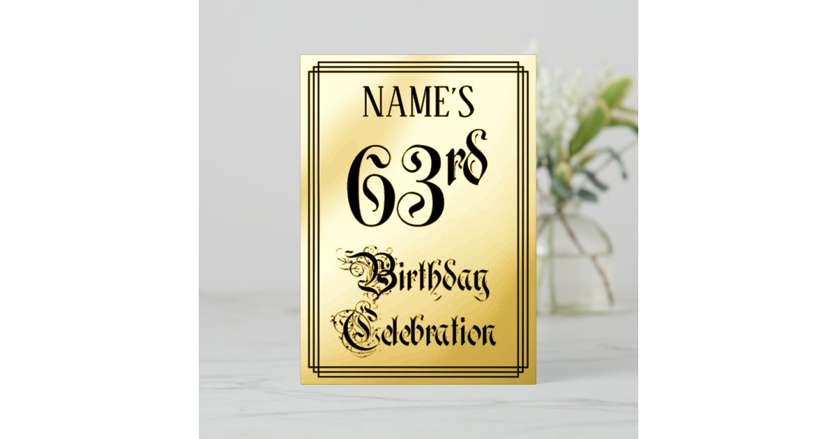 63rd Birthday Party — Elegant Script + Custom Name Foil Invitation | Zazzle