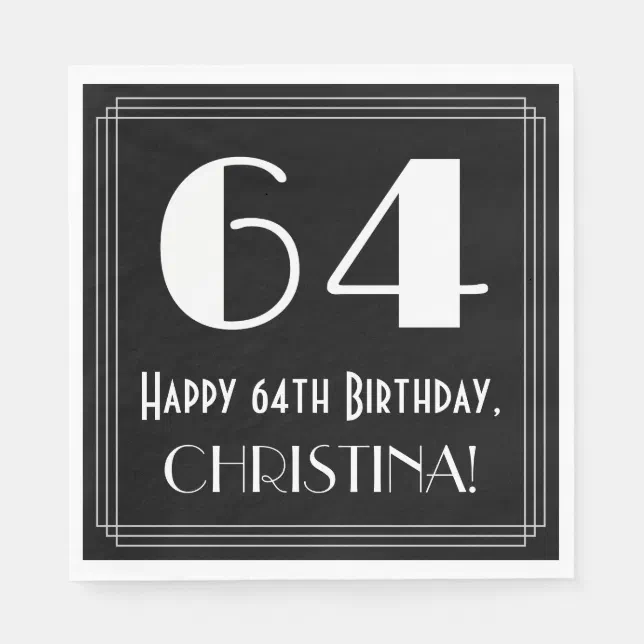 64th Birthday ~ Art Deco Inspired Look "64", Name Napkins | Zazzle