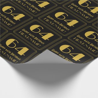 64th Birthday ~ Art Deco Inspired Look "64", Name Wrapping Paper | Zazzle