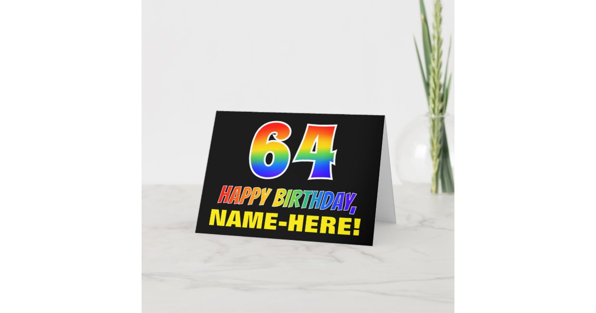 64th Birthday: Bold, Fun, Simple, Rainbow 64 Card | Zazzle
