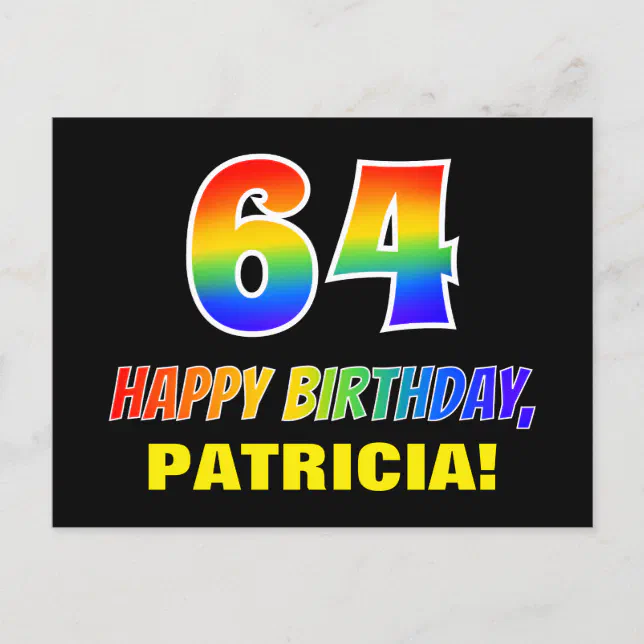 64th Birthday: Bold, Fun, Simple, Rainbow 64 Postcard | Zazzle
