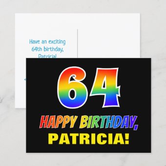 64th Birthday: Bold, Fun, Simple, Rainbow 64 Postcard | Zazzle