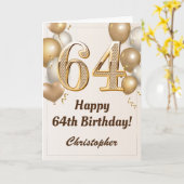 64th Birthday Gold Balloons and Confetti Birthday Card | Zazzle