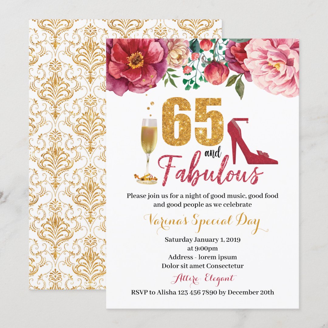65 and Fabulous Birthday Invitation for Women | Zazzle