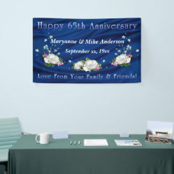 65th Anniversary White Roses and Bluebells Banner | Zazzle