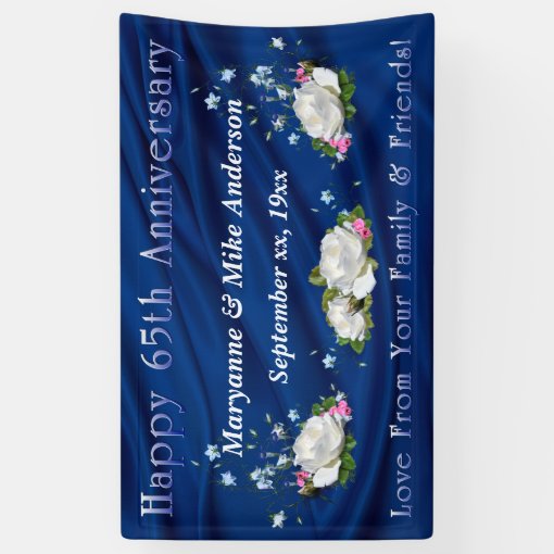 65th Anniversary White Roses and Bluebells Banner | Zazzle