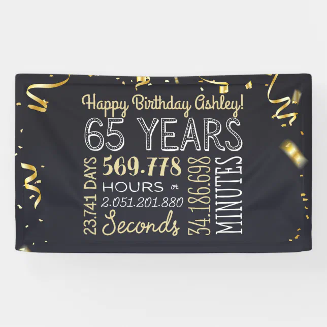 65th Birthday Banner - 65 Years in Hours & Seconds | Zazzle