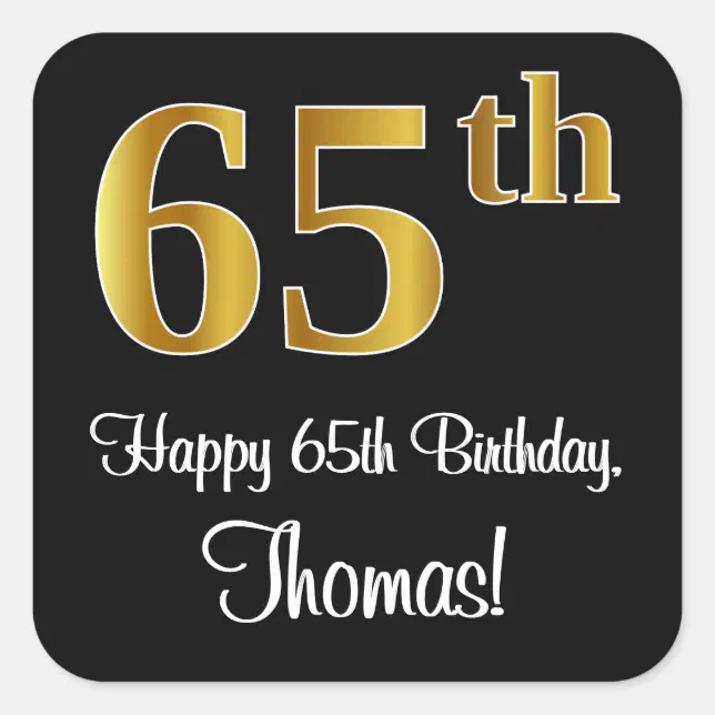65th Birthday – Elegant Luxurious Faux Gold Look # Square Sticker | Zazzle
