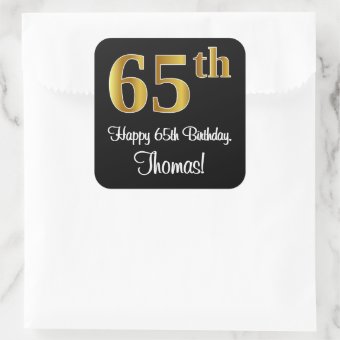 65th Birthday – Elegant Luxurious Faux Gold Look # Square Sticker | Zazzle